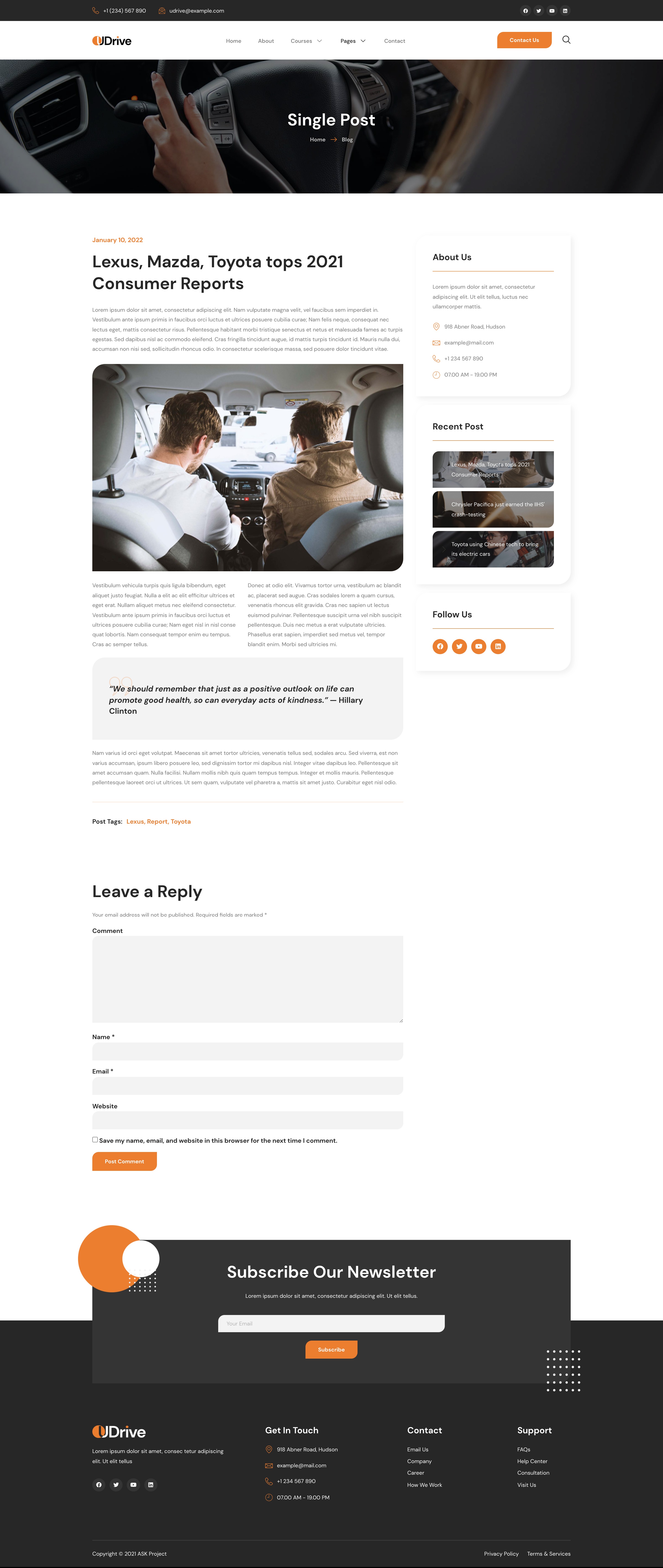 Udrive - Driving School Elementor Template Kit by askproject | ThemeForest